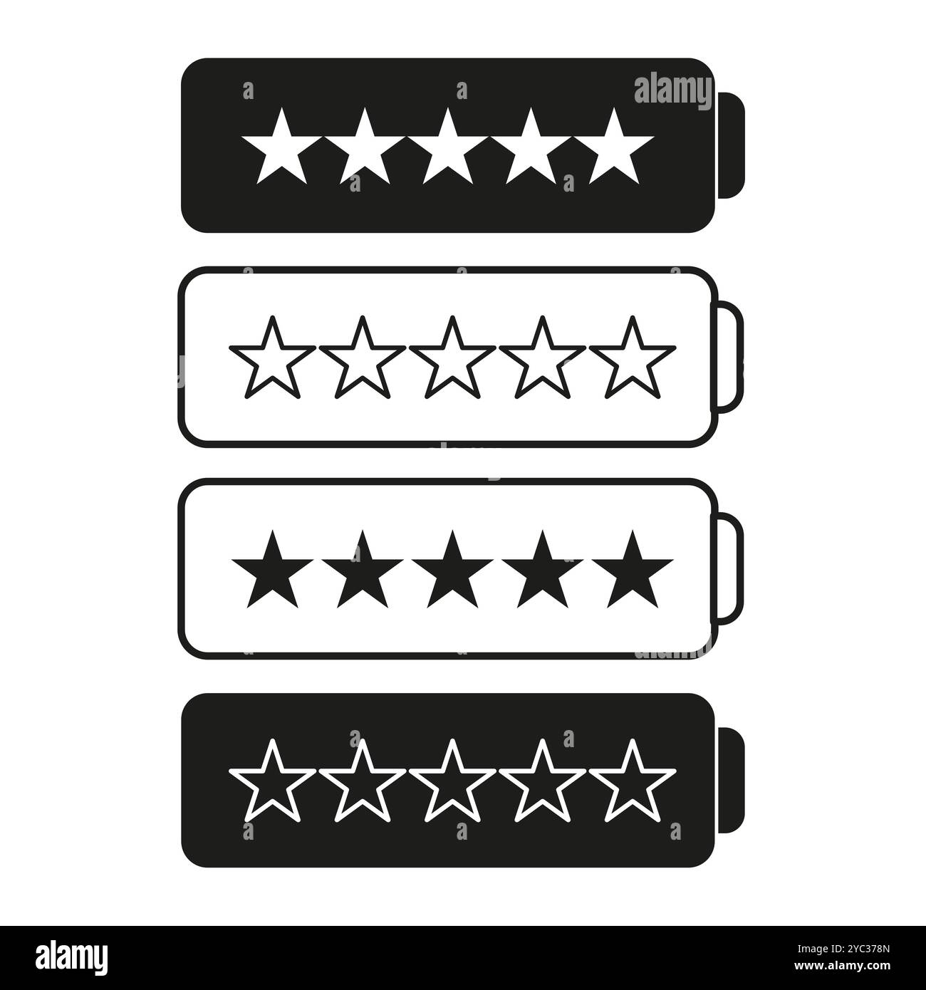 Battery rating icon. Star evaluation symbol. Energy level display ...