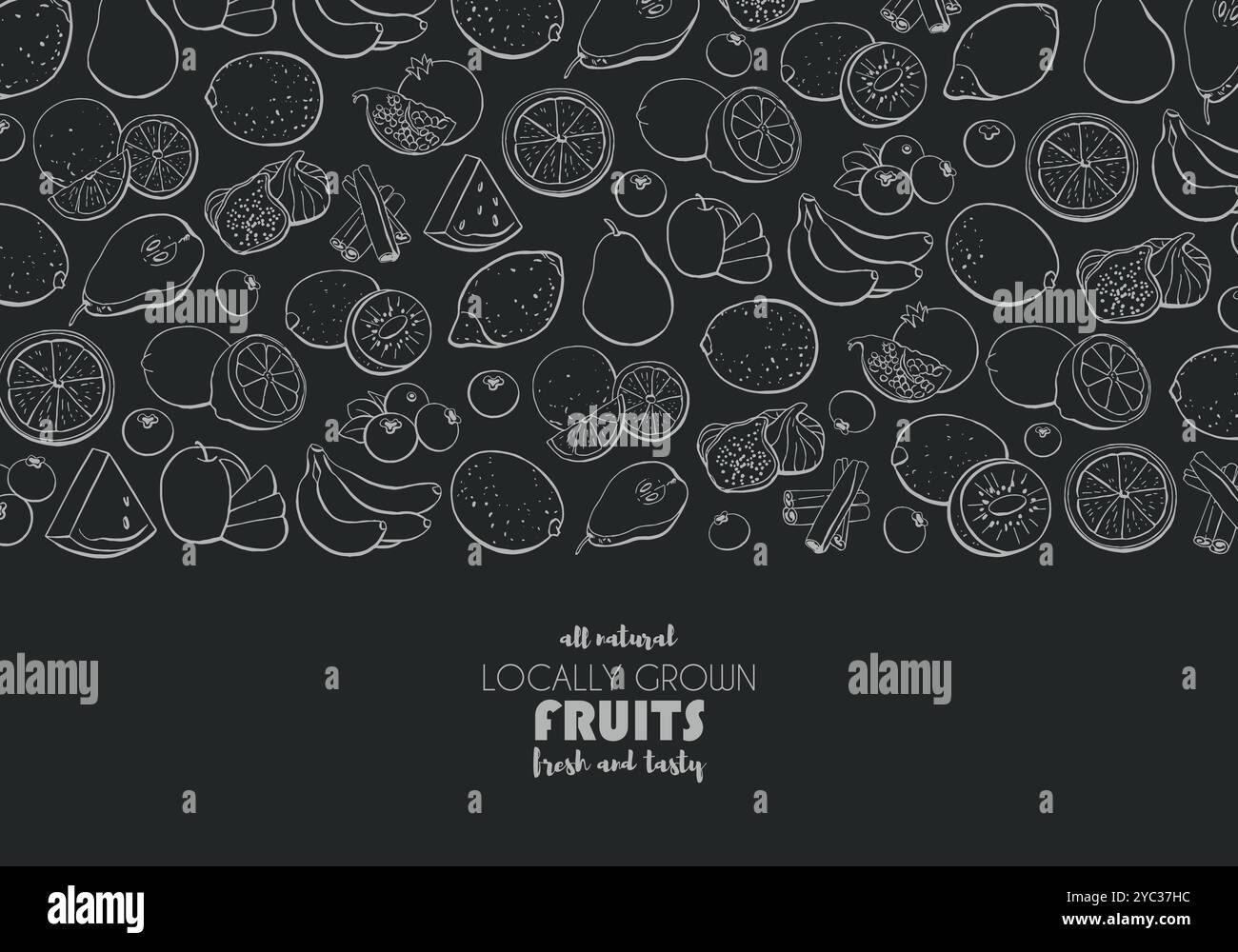 Chalkboard Hand drawn fruit background. Food menu design template. Food ...