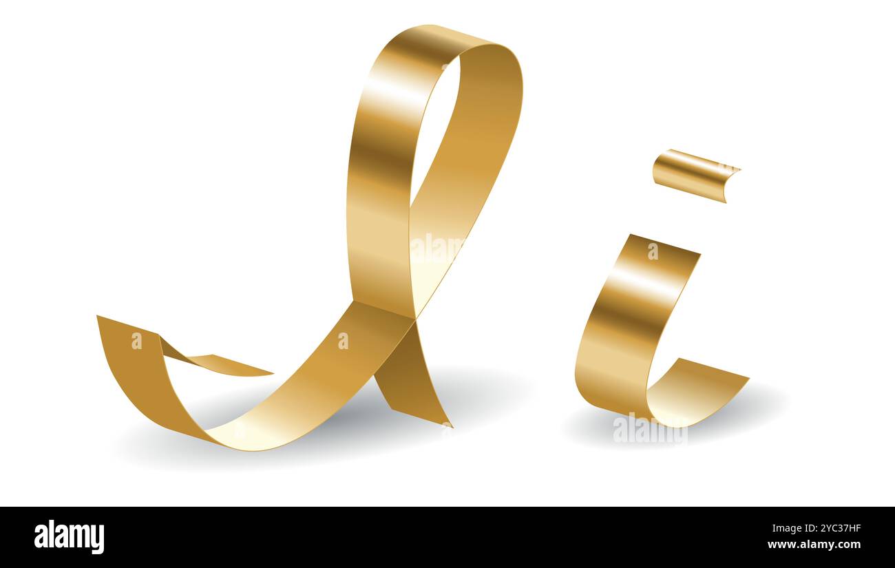 Golden ribbon I script letters with shadows isolated on white ...