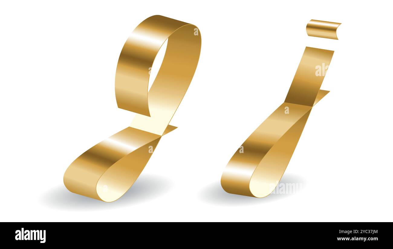 Golden ribbon J letters with shadows isolated on white background ...