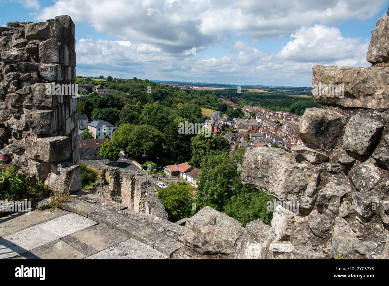 Yorkshire, UK – 23 July 2024: View from the top of Conisbrough Castle ...