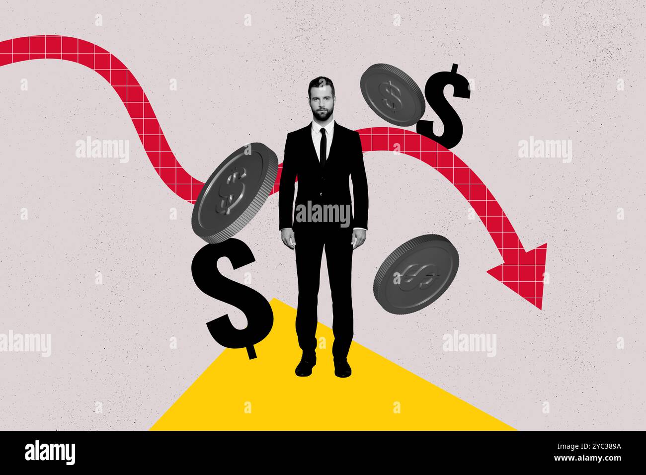 Composite photo collage of serious man employee business problem dollar ...