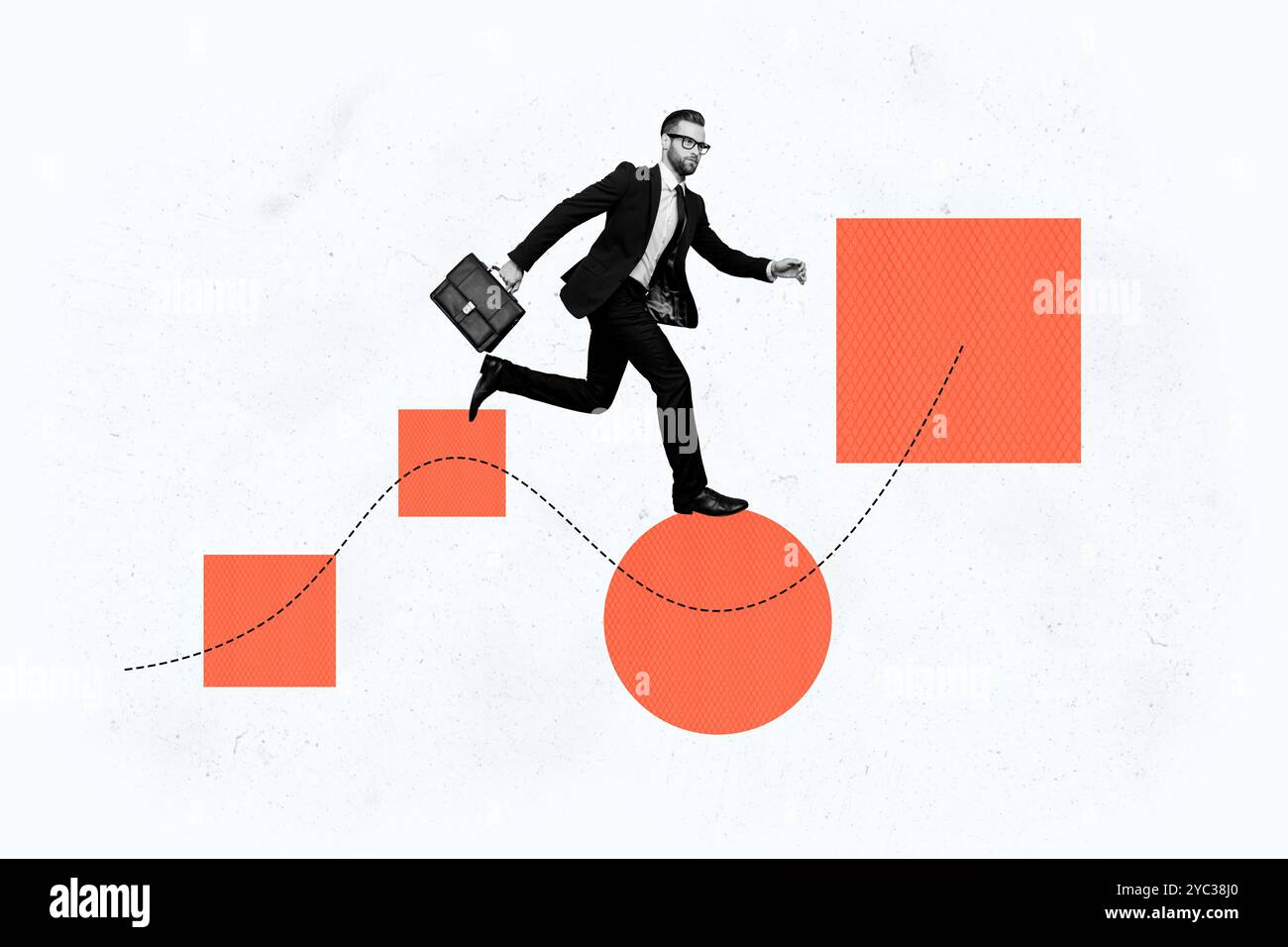 Composite photo collage of serious businessman run development concept ...