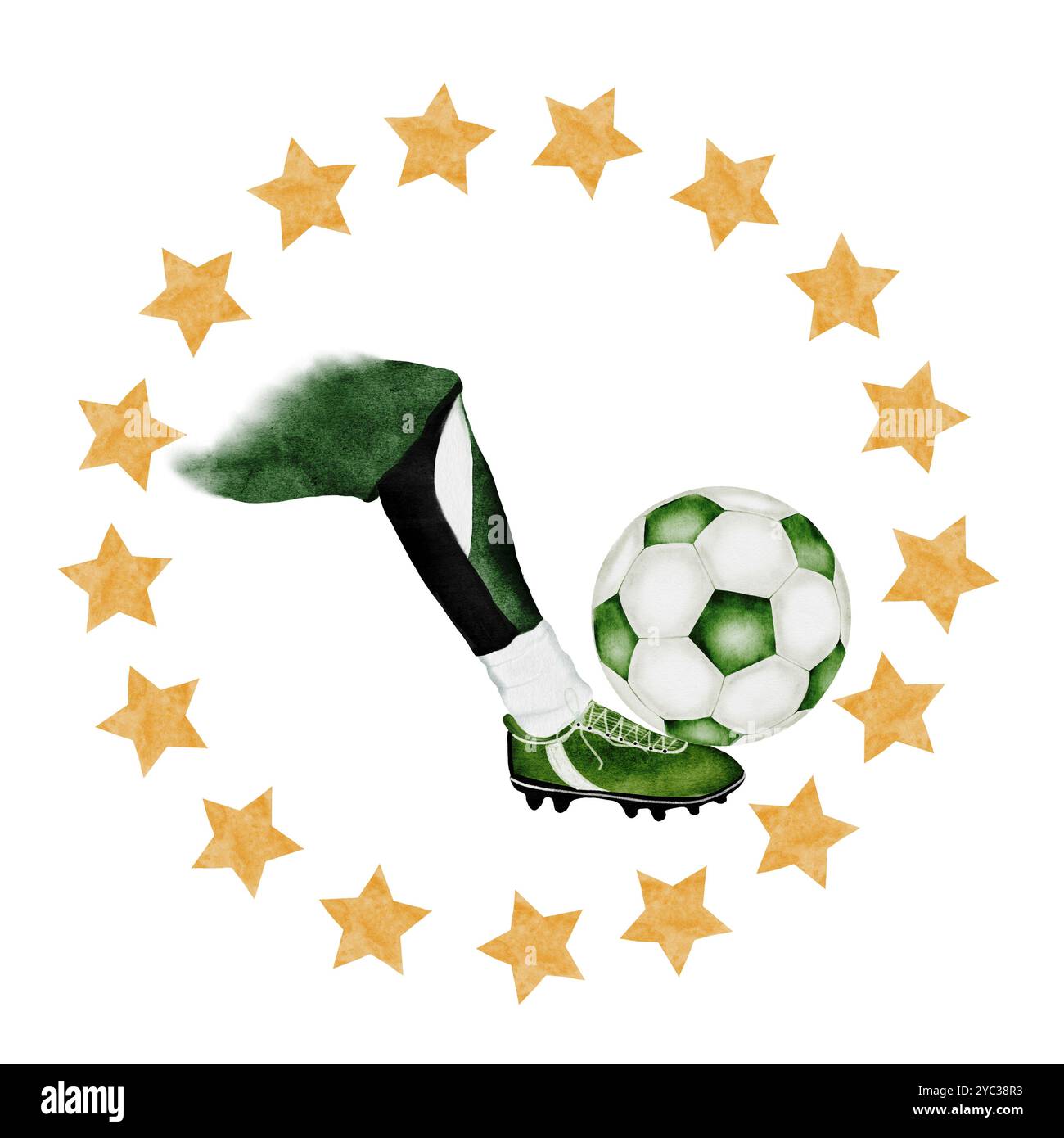 Football game watercolor. Hand drawn composition of football player's ...