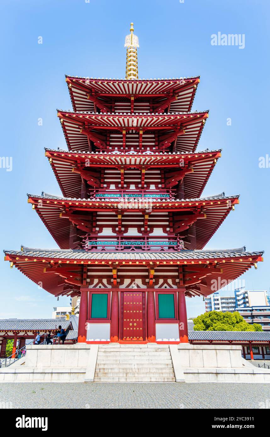 View with The Five Story Pagoda at Shitennoji Gojunoto temple in Osaka ...