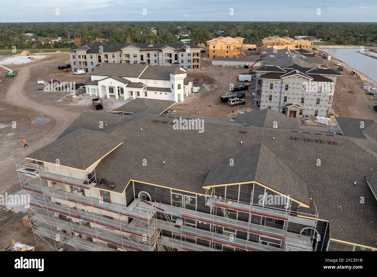 Apartment condos under construction. Development of residential housing ...