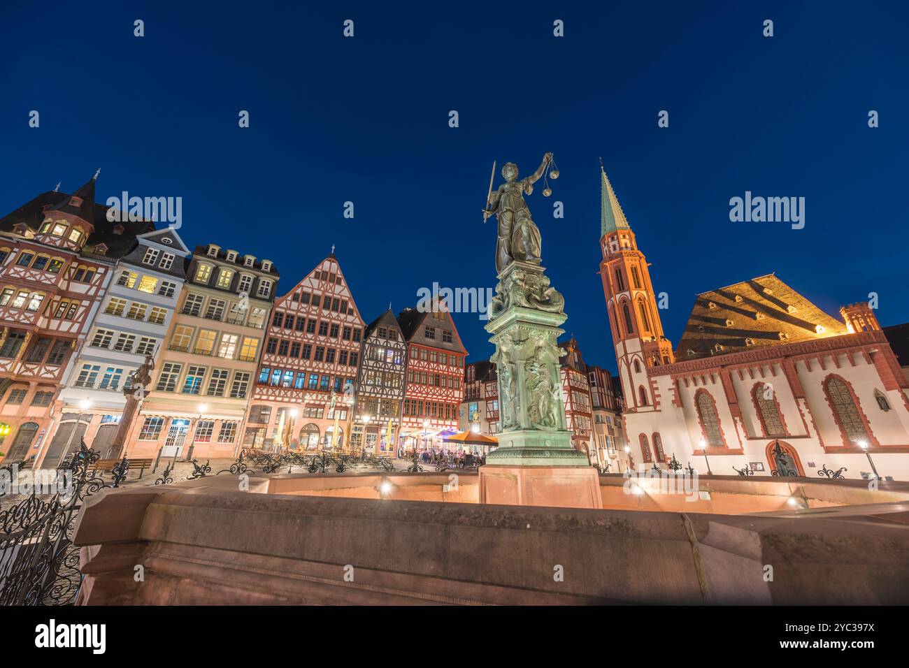 Frankfurt Germany, night city skyline at Romer old town square Stock ...