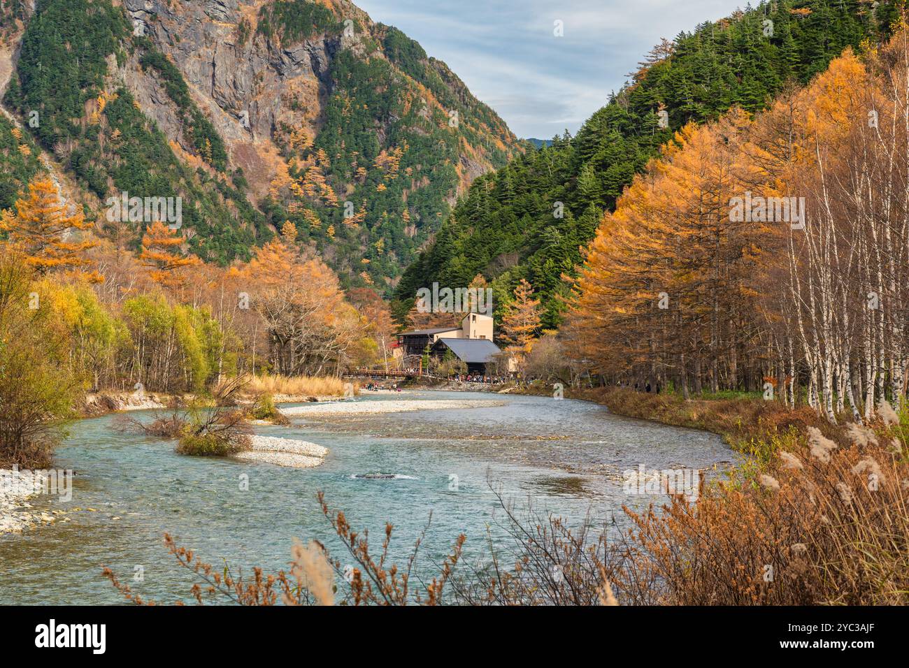 Nature landscape at Kamikochi Japan, autumn foliage season with pond ...