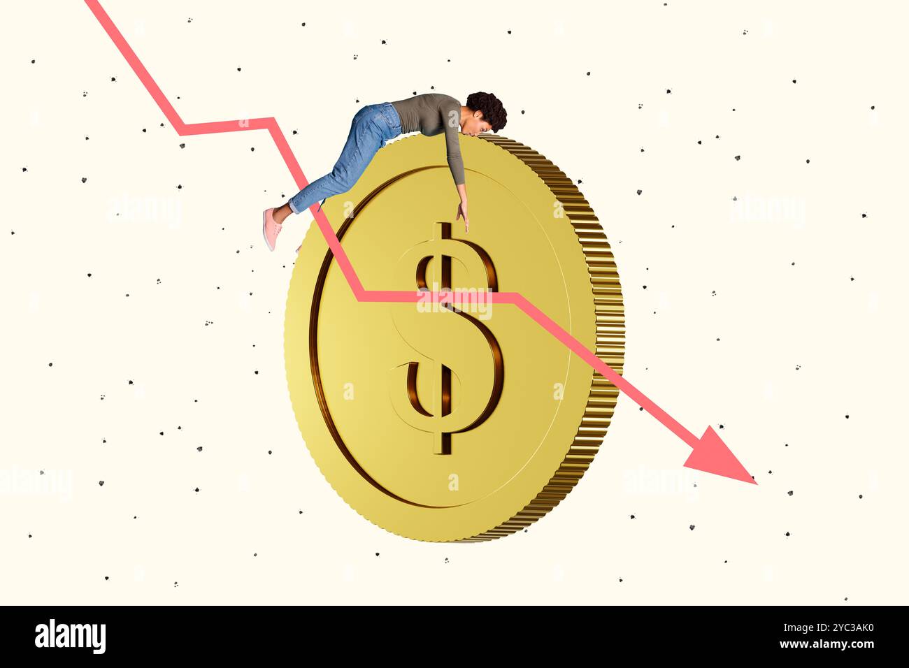 Creative collage picture young woman falling down stocks recession ...