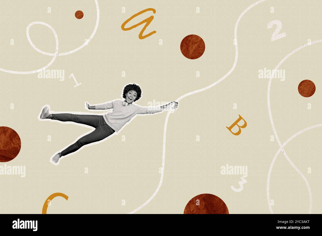 Composite collage picture image of funny girl hang string solve math ...