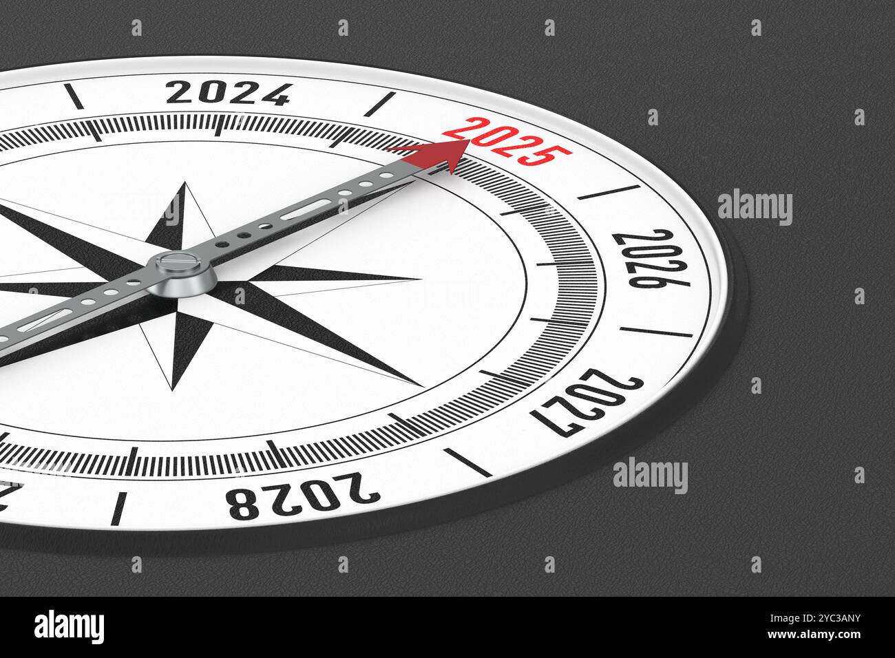 2025 new year. Compass on black background. Isolated 3D illustration ...