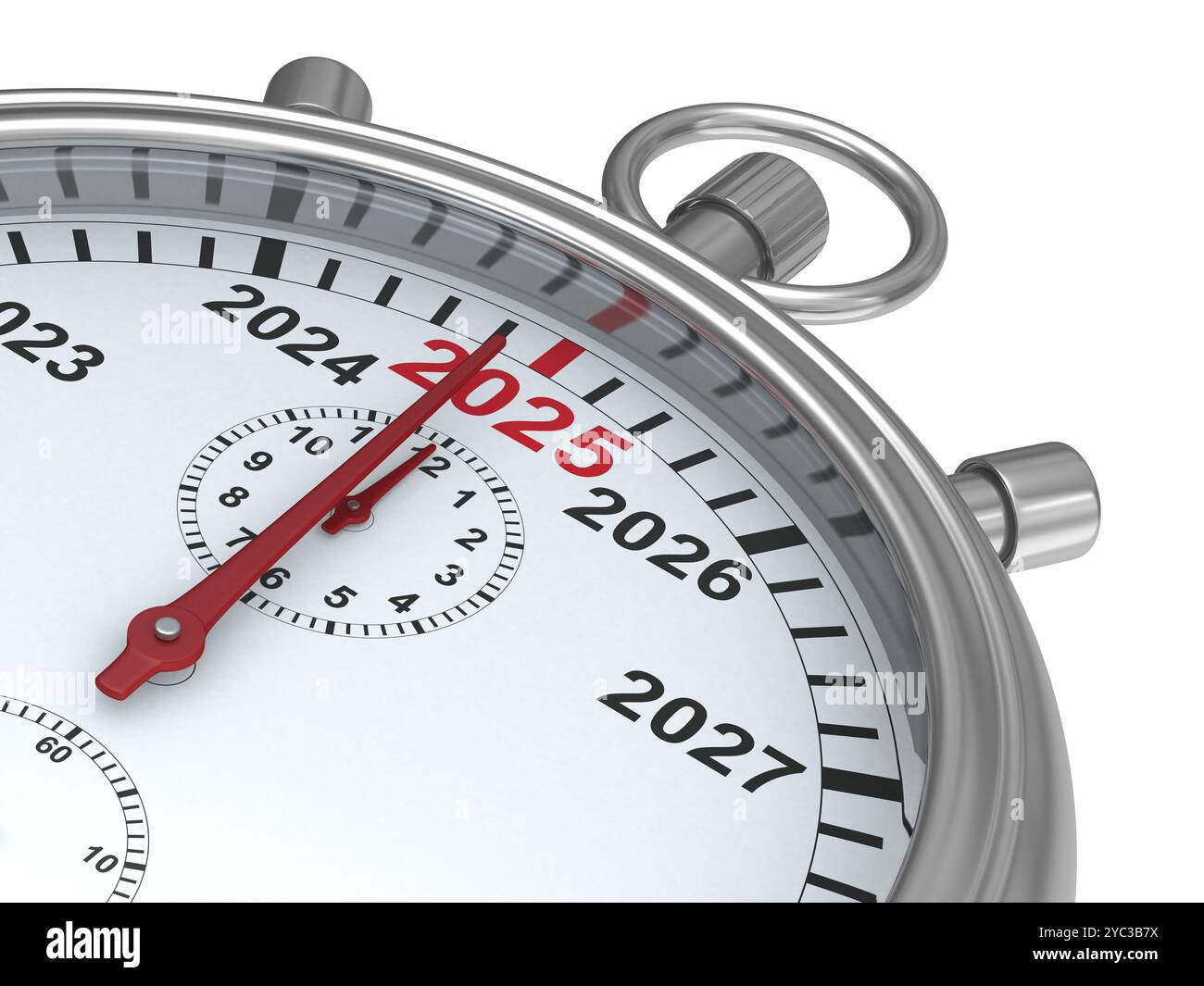 2025 year calendar on stopwatch. Isolated 3D illustration Stock Photo ...