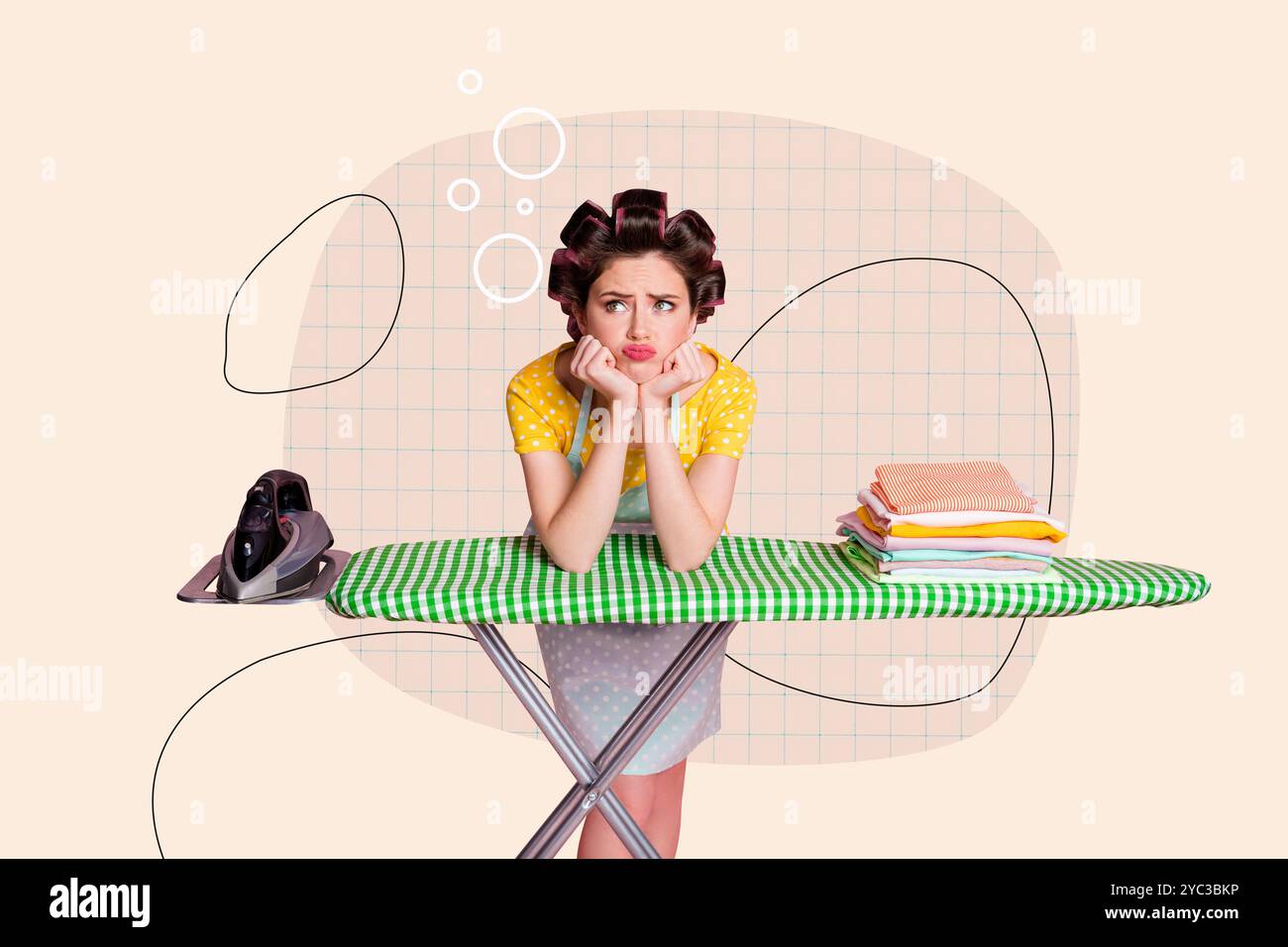 Composite trend artwork 3D sketch image photo collage of housewife ...