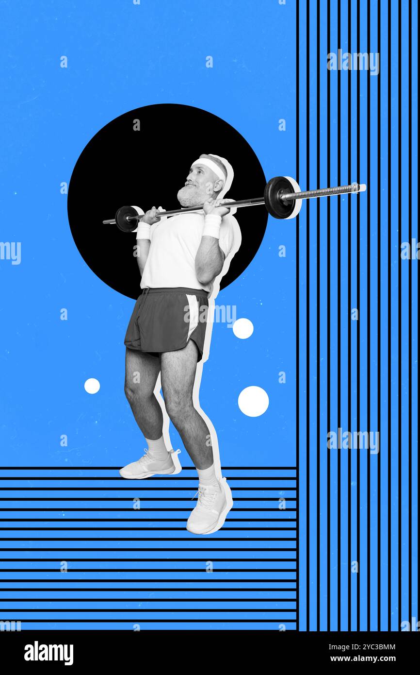 Composite collage picture image of mature sportsman lifting barbell ...