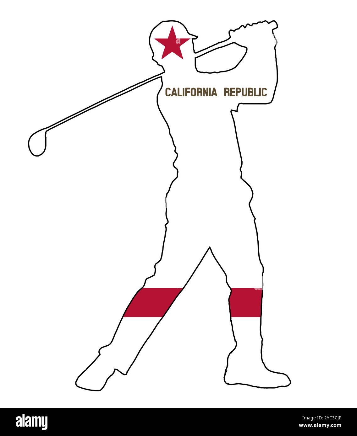 A California State golfer silhouette taking his swing isolated on white ...