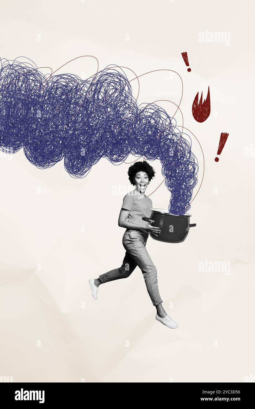 Composite trend artwork 3D image photo collage of monochrome young lady ...