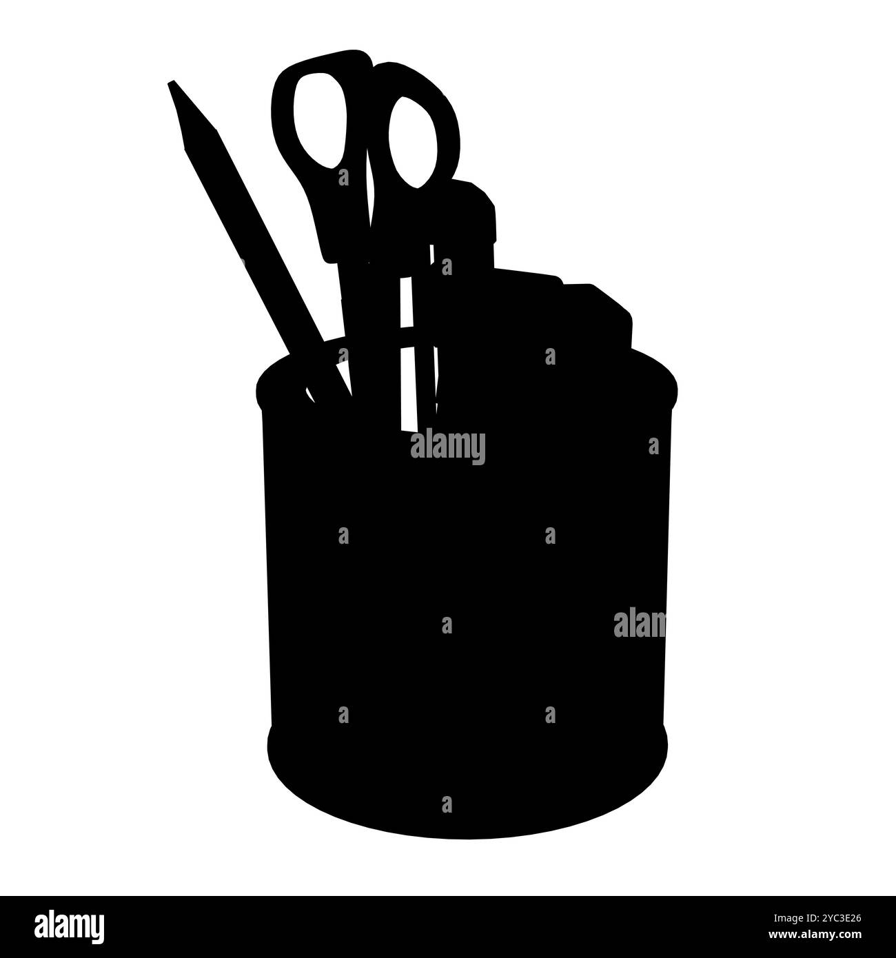 Office Supplies Silhouette. Pencil with stationery pen, scissors ...