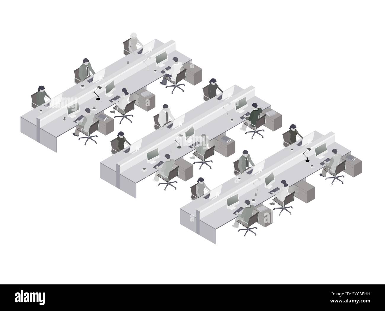 Teamwork, cooperation. Office people Silhouette. Isometric people vector set. Isometric office ...