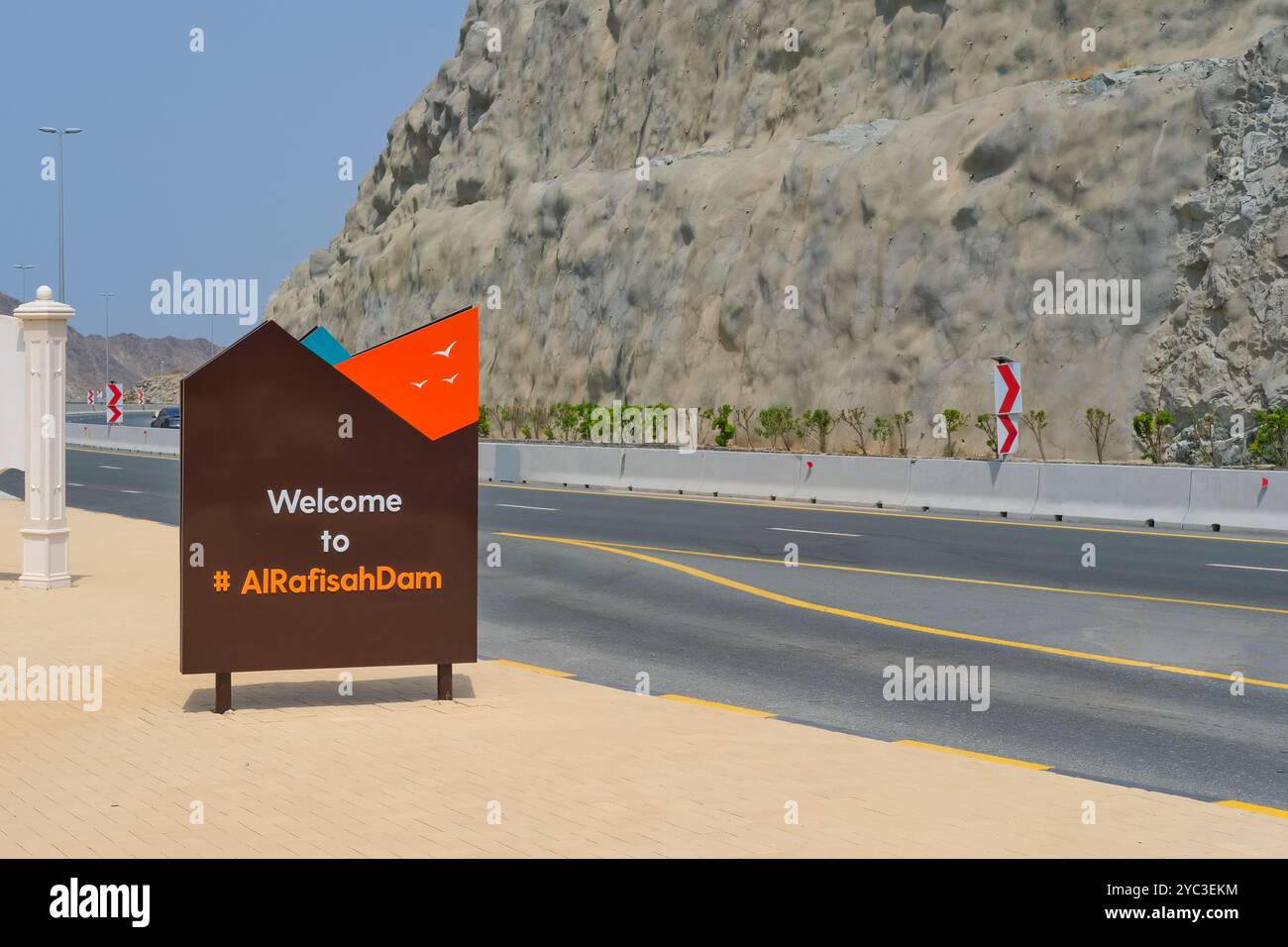 Al Rafisah Water Dam signpost,near wadi Shis, tourist attraction place ...