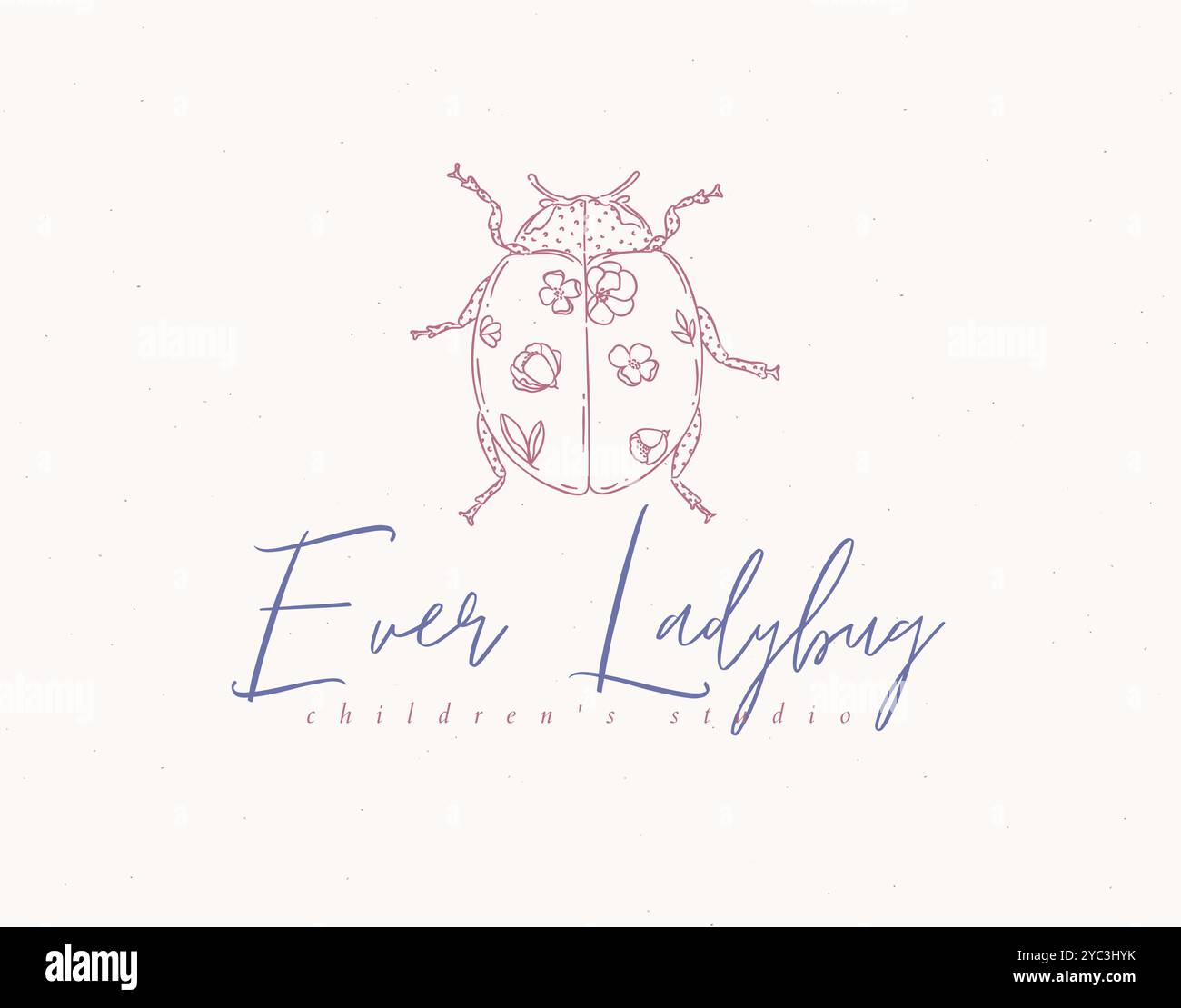 Ladybug label design lettering children studio drawing in floral style ...