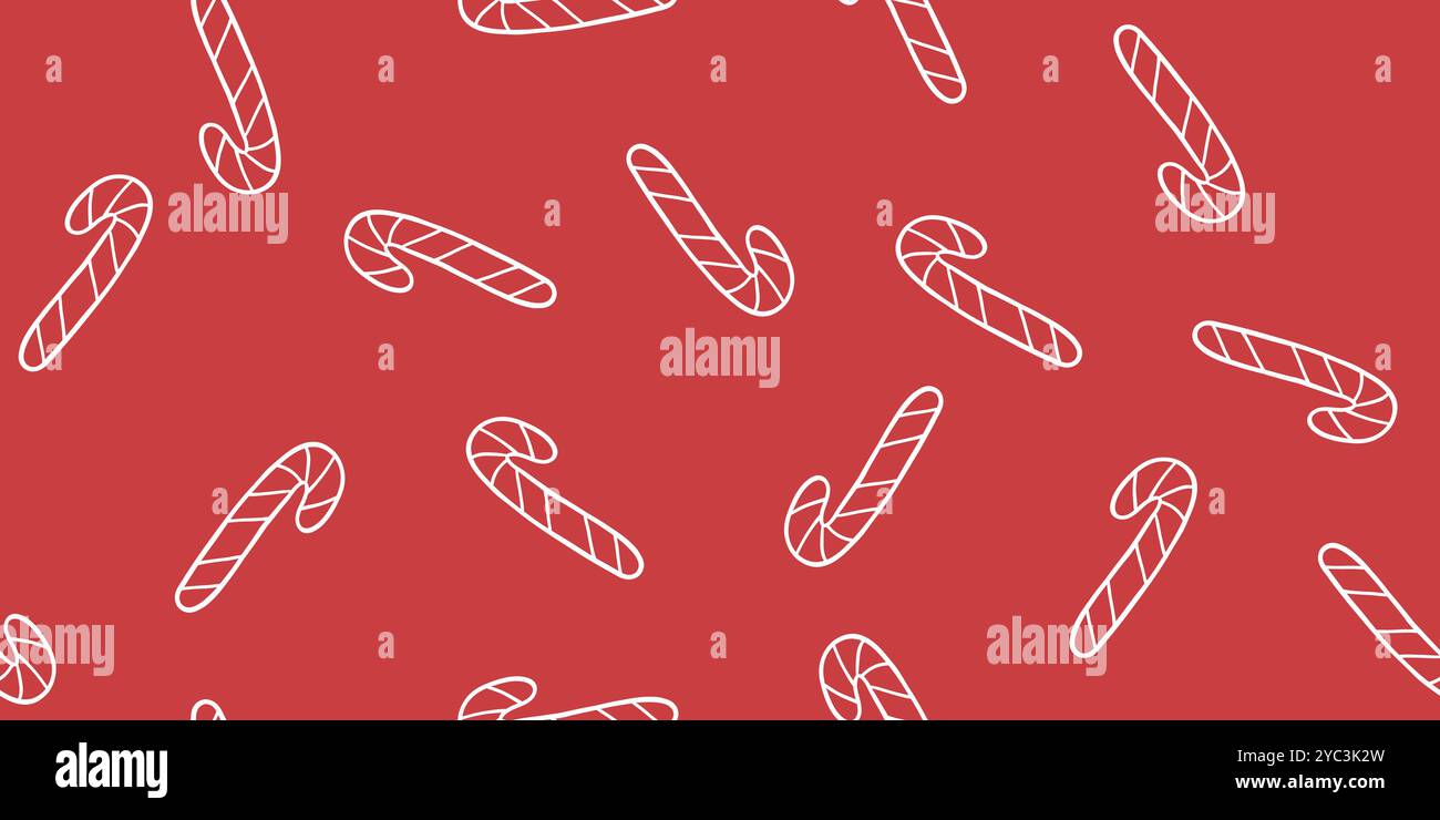 Seamless pattern with candy canes outlines on red, doodle style vector ...