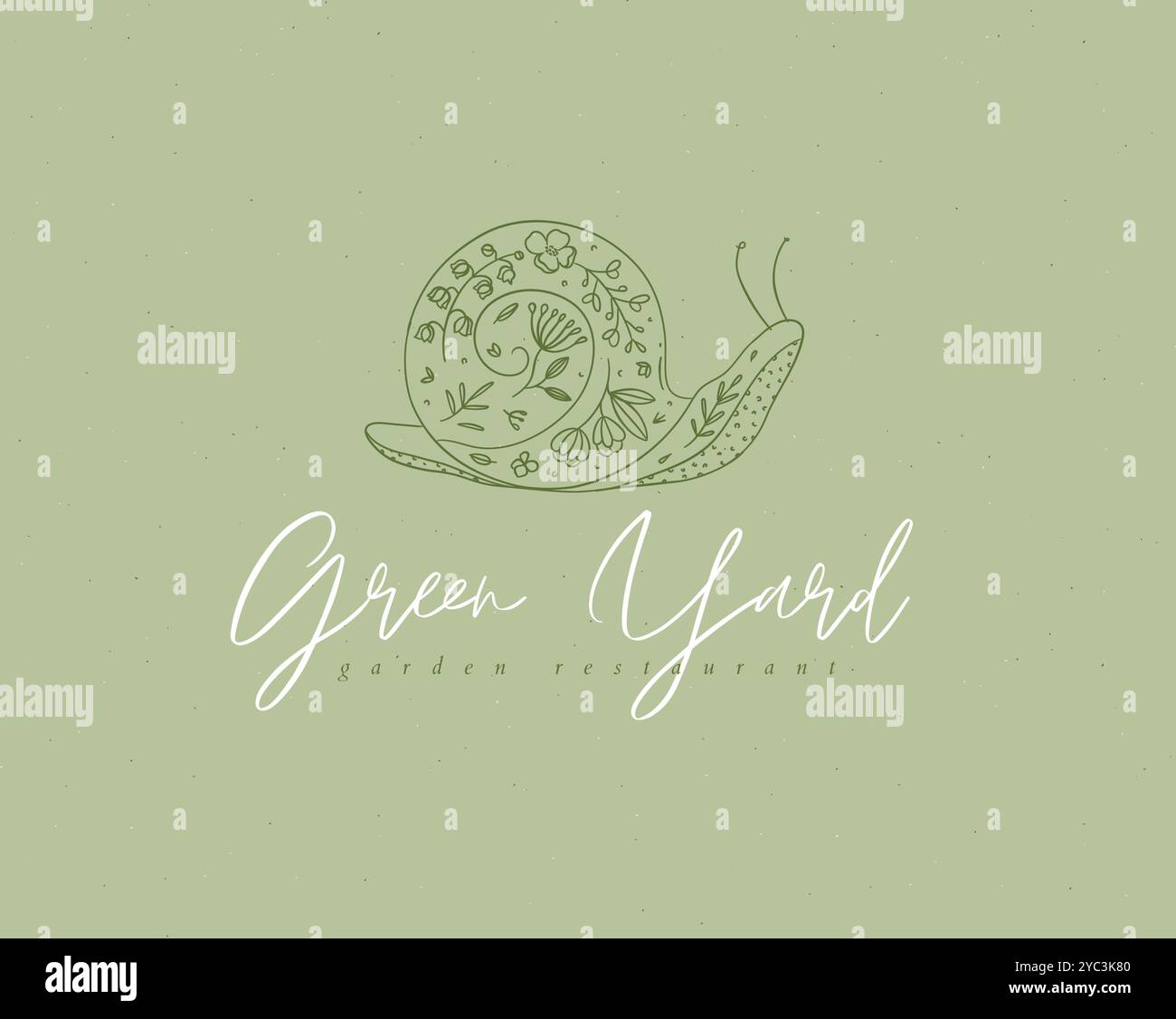 Snail label design lettering green yard garden restaurant drawing in ...