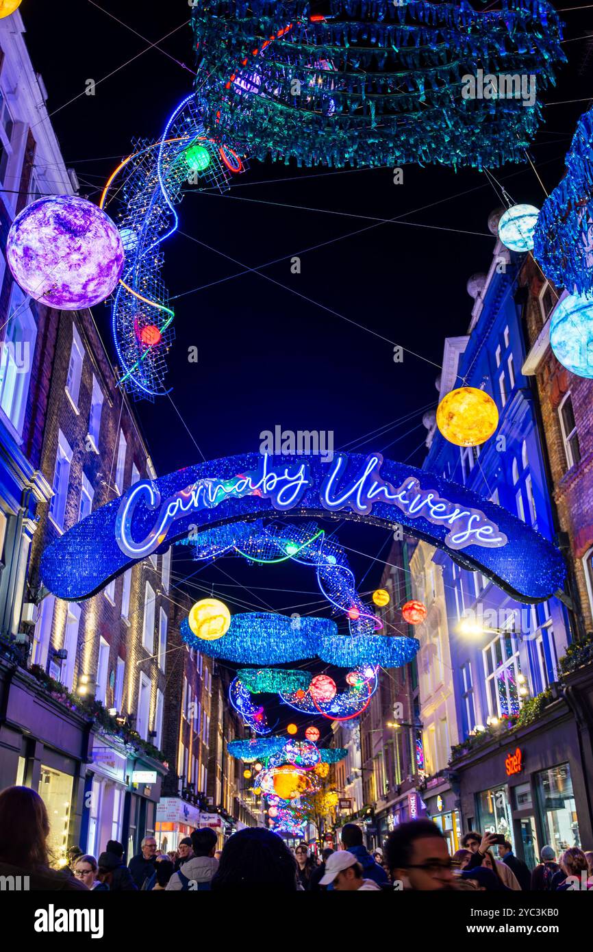 Carnaby Universe sign and Christmas lights on Carnaby Street, London ...