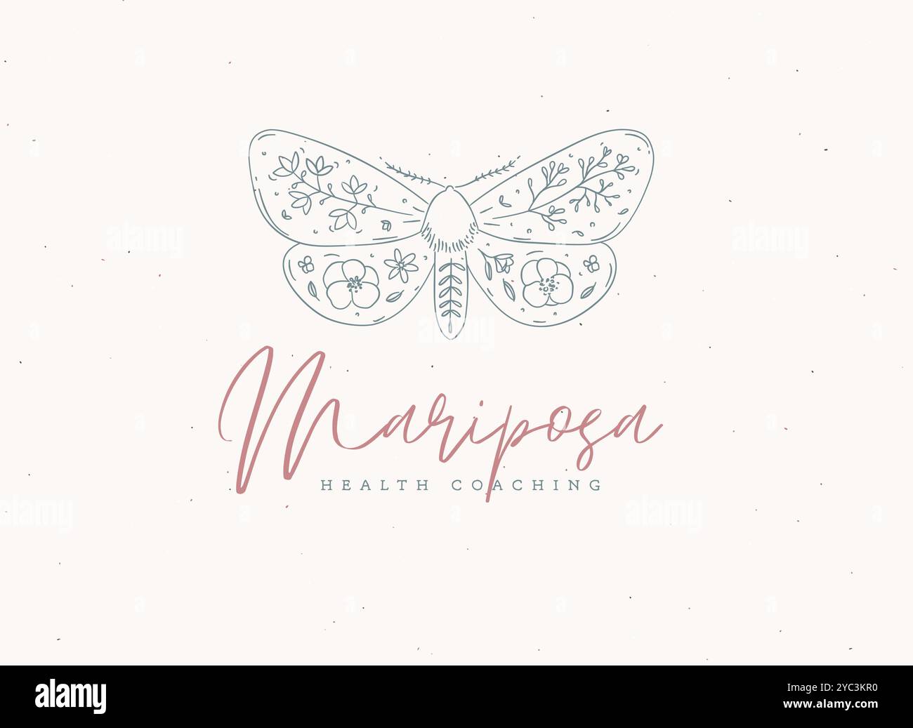Moth label design lettering mariposa health coaching drawing in floral ...