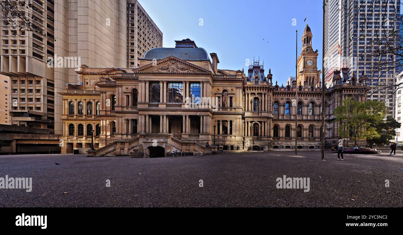 Panorama of Sydney Town Hall (1889) southern facade, square and ...