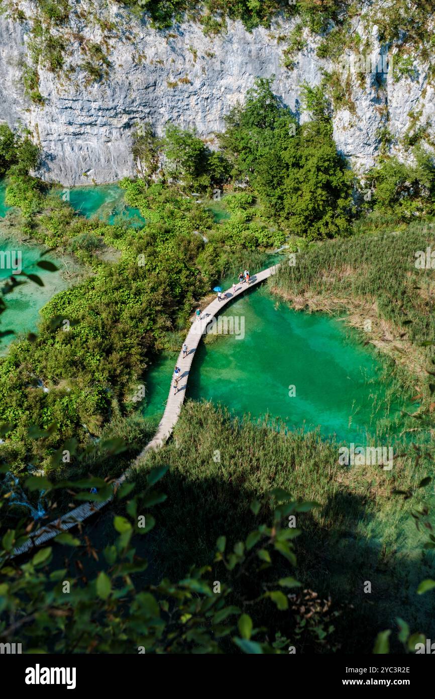 Visitors wander along wooden pathways surrounded by the stunning ...