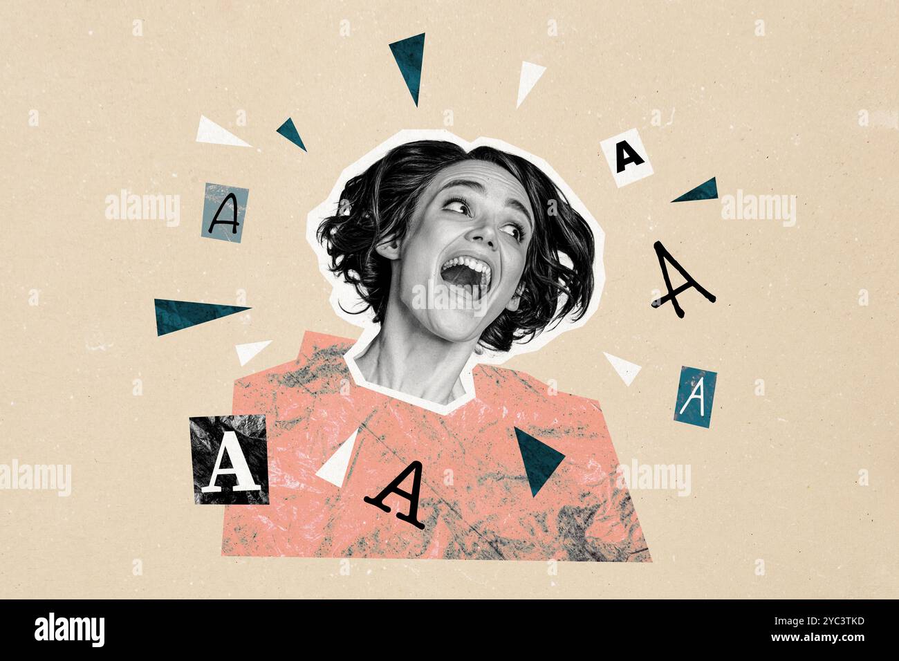 Composite photo collage of crazy girl scream aaa mental health problem ...