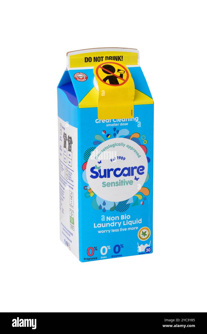 Carton of Surcare Sensitive Non Bio Laundry Liquid isolated on white ...