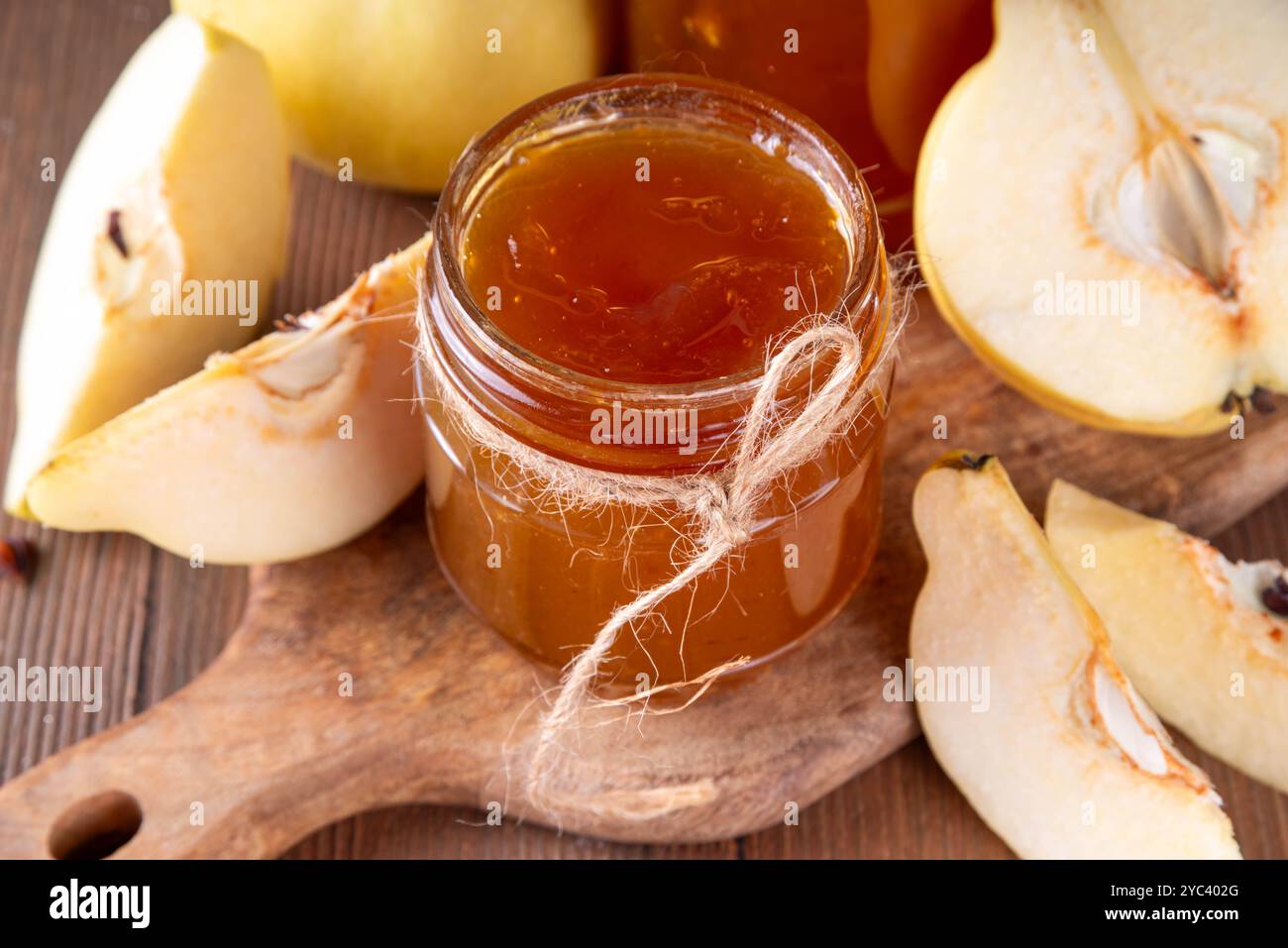 Apple quince jam. Sweet autumn homemade quince jam or marmalade canning ...