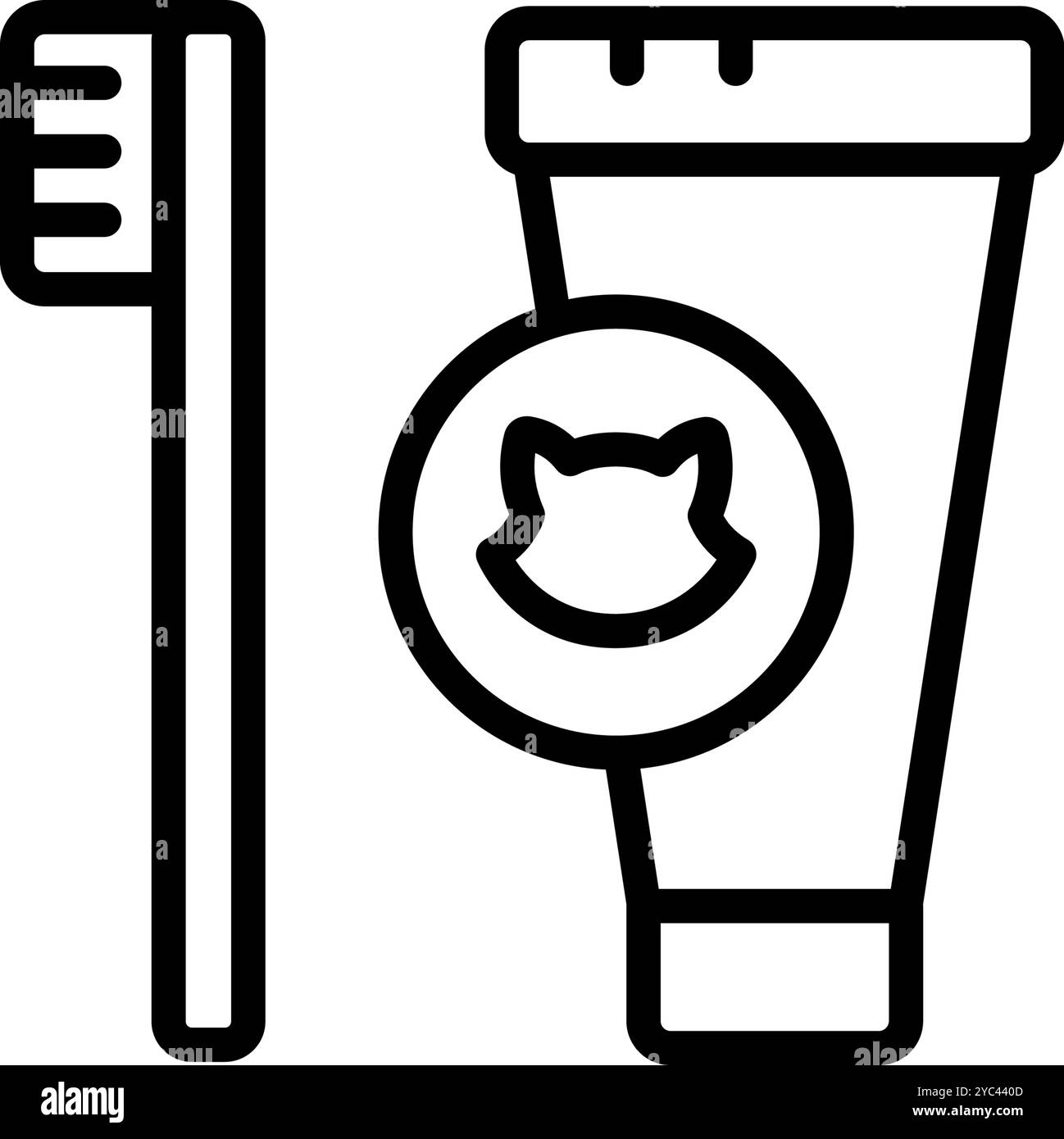 Dental hygiene for pets outline icon. Toothbrush and toothpaste for ...