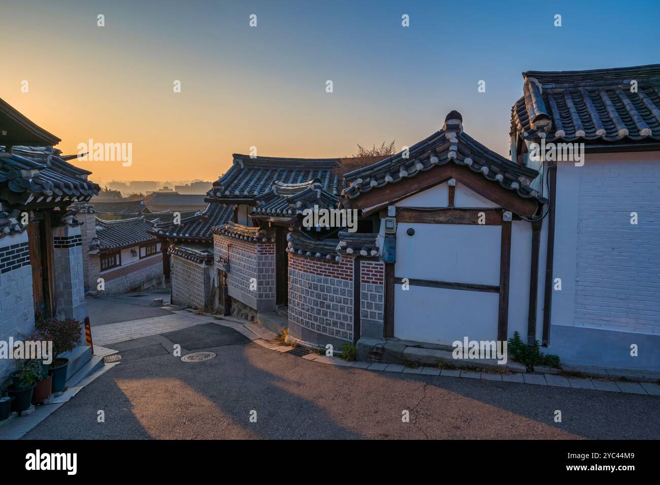 Seoul South Korea sunrise of Korean traditional house at Bukchon Hanok ...