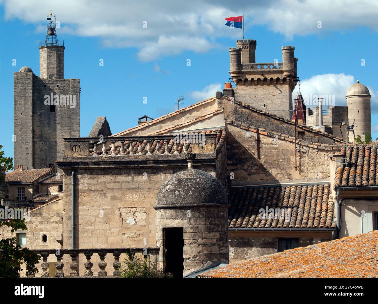 The medieval skyline of the southern French town of Uzes Stock Photo ...