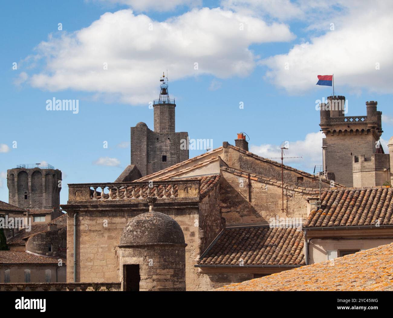 The medieval skyline of the southern French town of Uzes Stock Photo ...