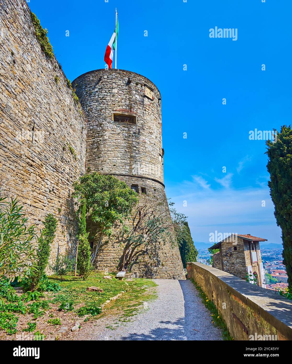 The alley of Remembrance Park, surrounding the medieval Rocca di ...