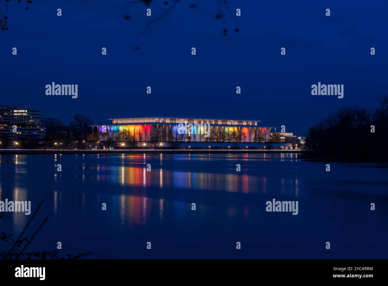 The Kennedy Center is illuminated in rainbow lights to celebrate the ...