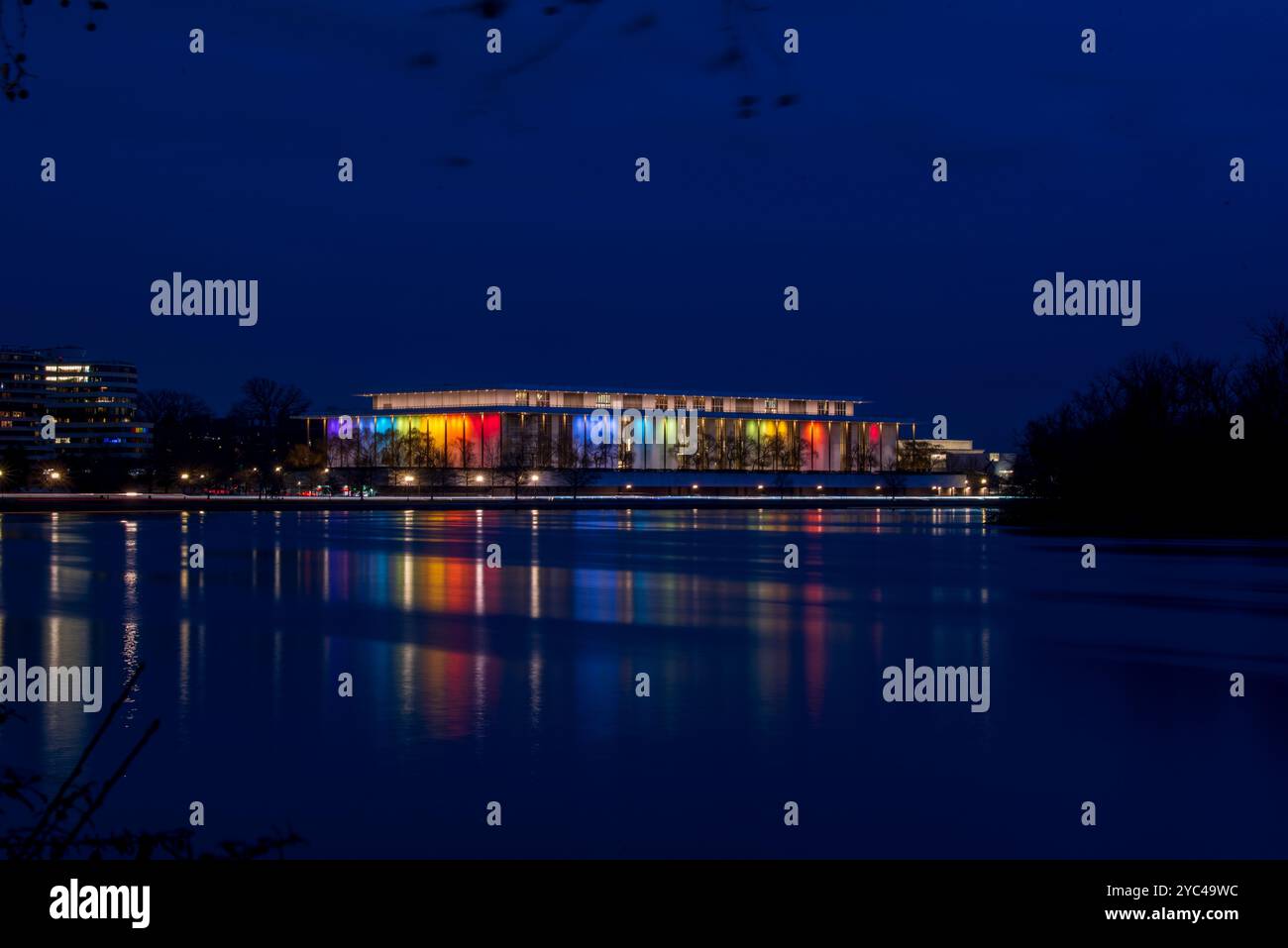 The Kennedy Center is illuminated in rainbow lights to celebrate the ...
