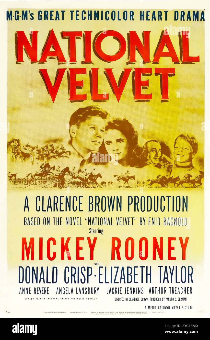 Film poster for the 1944 film National Velvet feat Mickey Rooney and ...