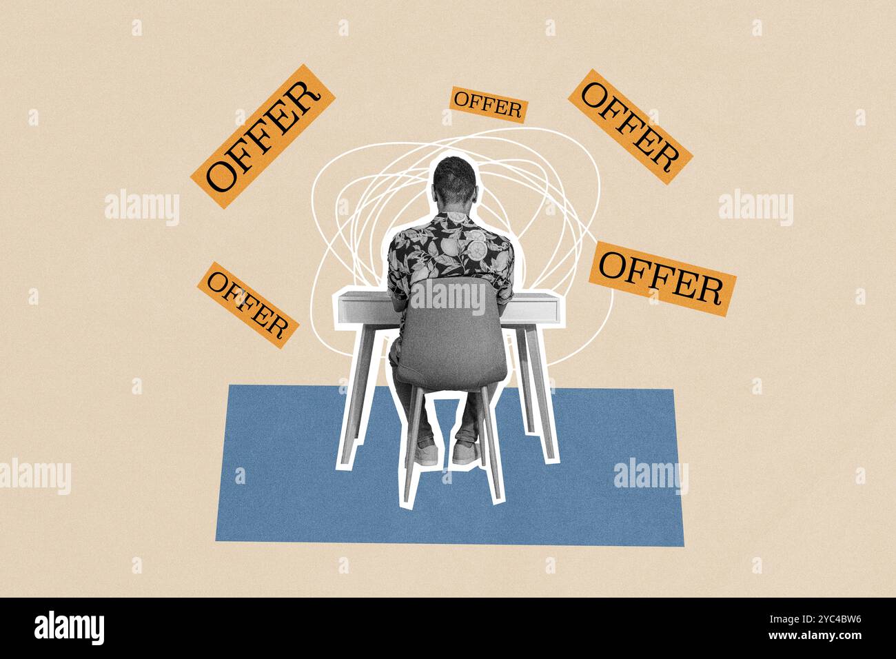 Creative collage image young man sit table offer vacancy job seeker ...