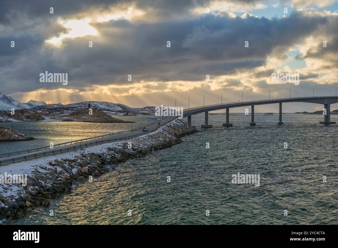 Tromso Norway sunset winter nature landscape at Sommaroy bridge Stock ...
