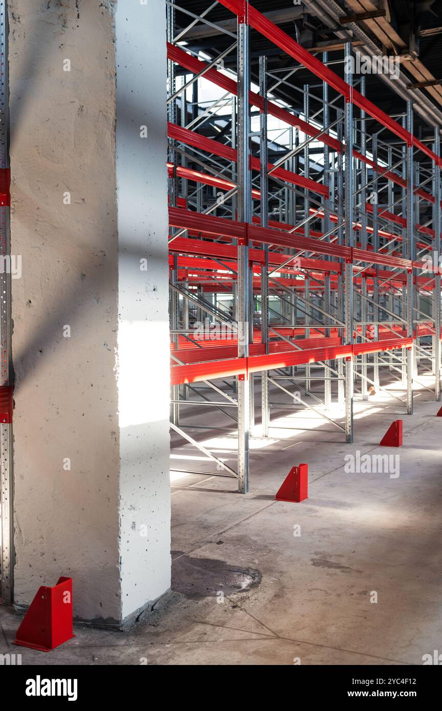 Logistics warehouse concept with empty high pallet racks, shelving ...