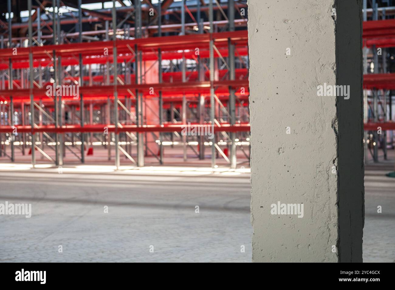 Logistics warehouse concept with empty high pallet racks, shelving ...