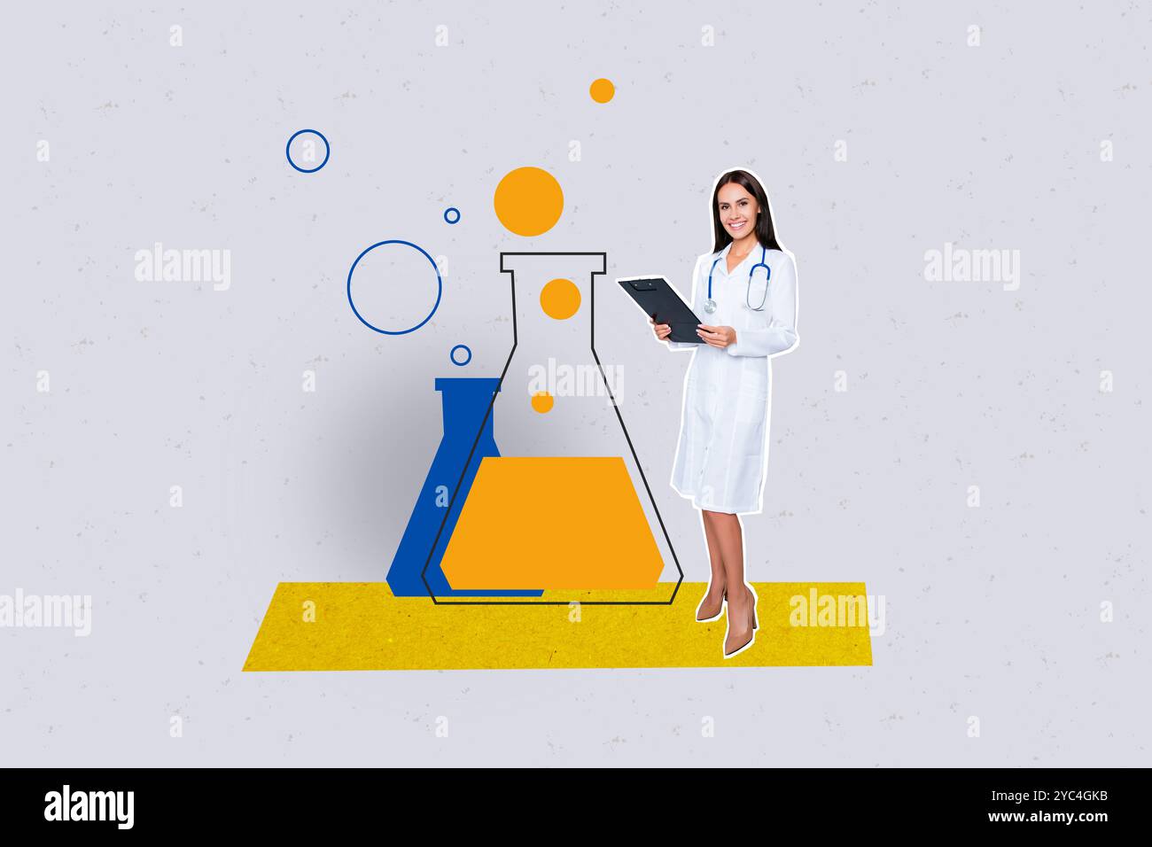 Creative poster collage young medical worker woman scientist chemistry ...