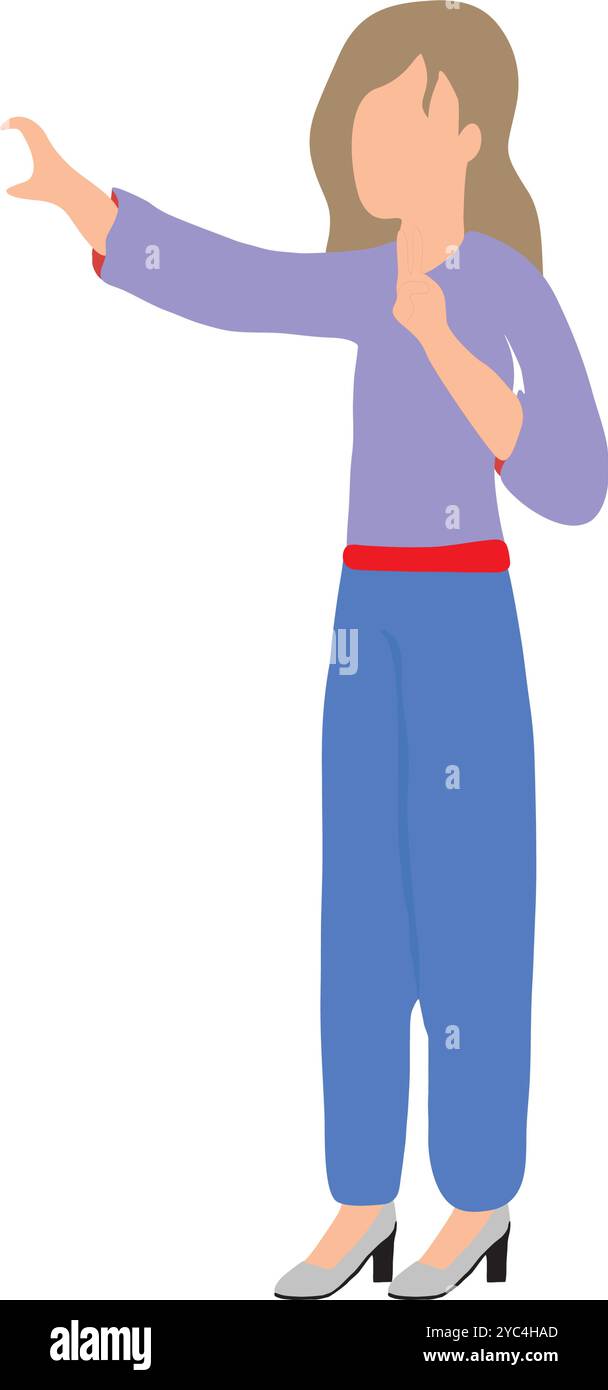 Hand draw woman doing holding gesture with one hand and victory gesture ...