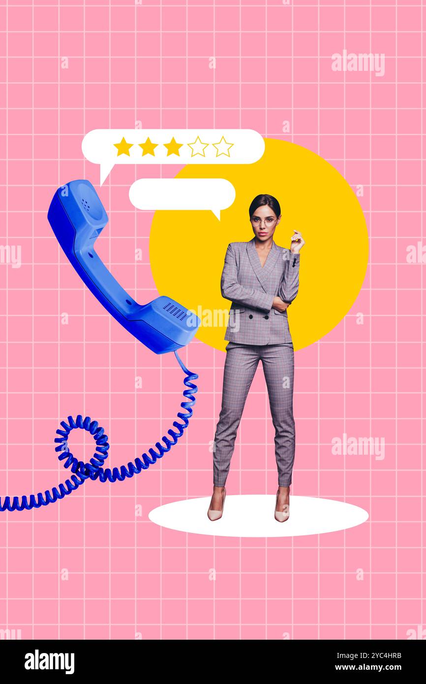 Vertical poster collage young businesswoman agent customer support ...