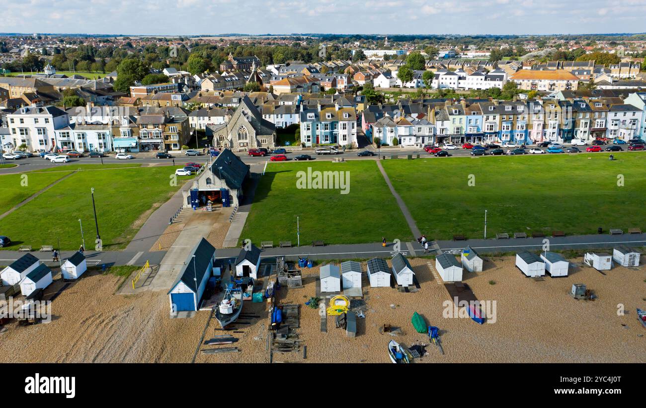 Low altitude, aerial view of Walmer Lifeboat Station, The Strand ...