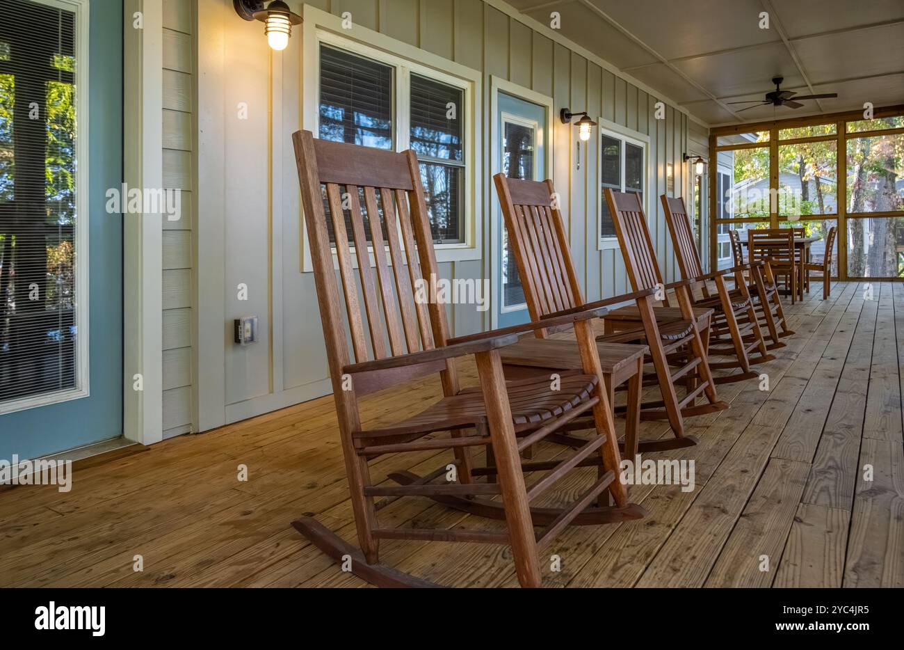 Porch rockers with a view of Lake Allatoona at a Red Top Mountain State ...